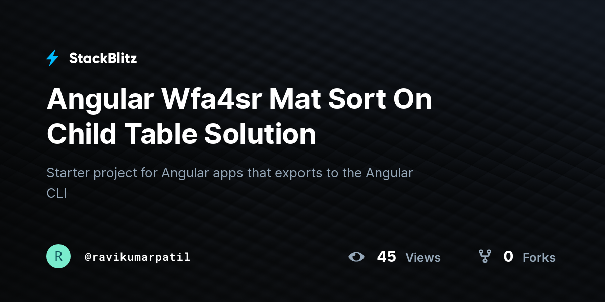 Angular Wfa4sr Mat Sort On Child Table Solution - StackBlitz Angular Wfa4sr Mat Sort On Child Table Solution - StackBlitz