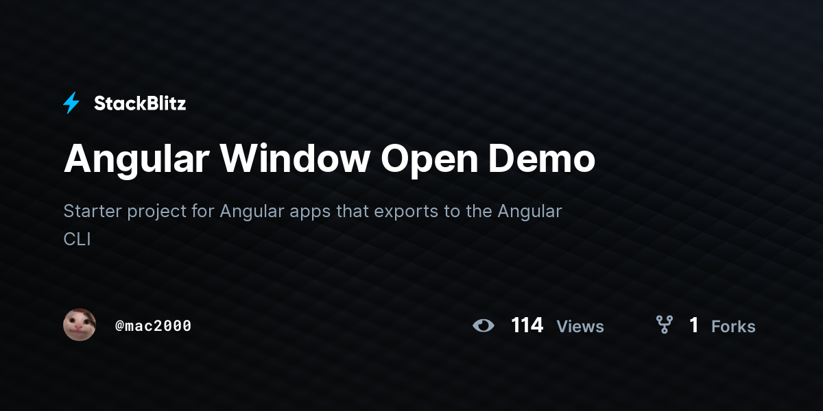 Angular Window Open Demo - StackBlitz