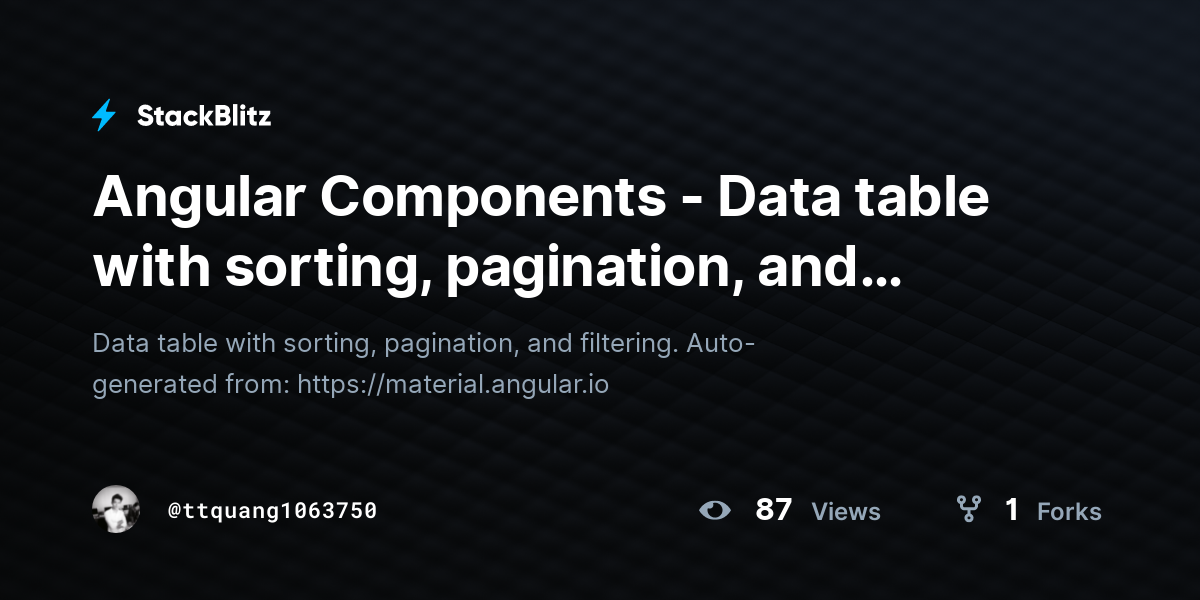 Angular Components - Data table with sorting, pagination, and filtering. - StackBlitz