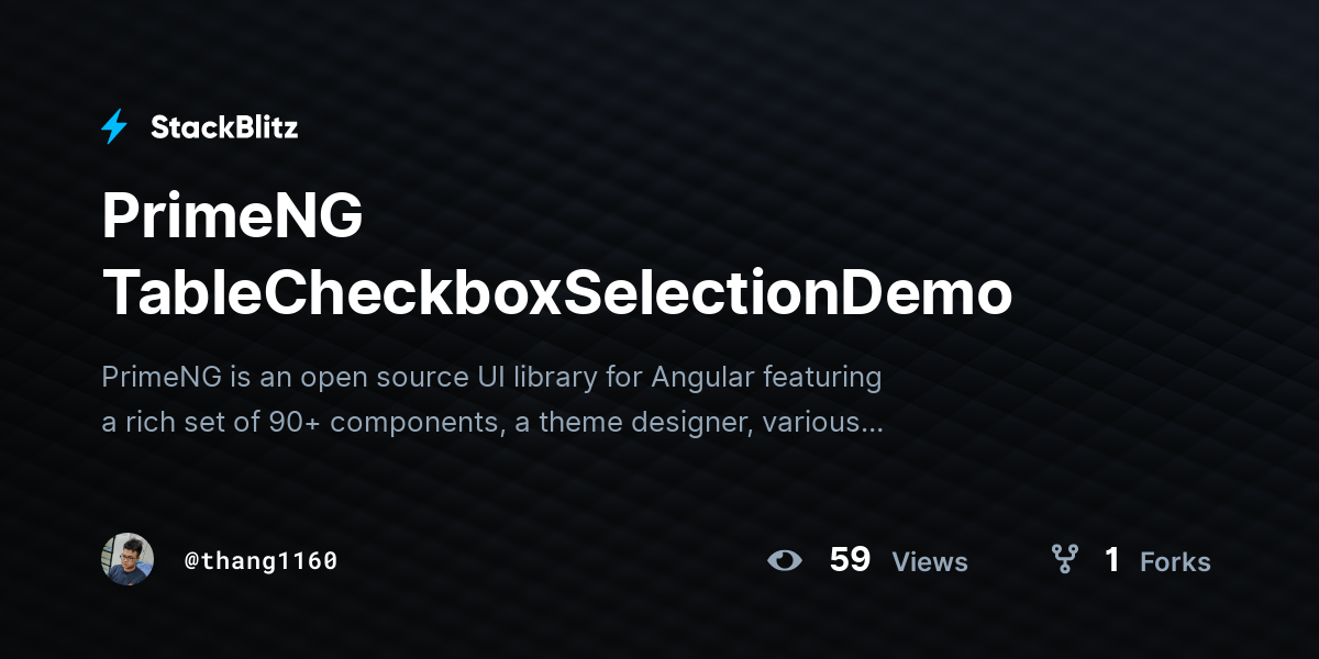 PrimeNG TableCheckboxSelectionDemo - StackBlitz
