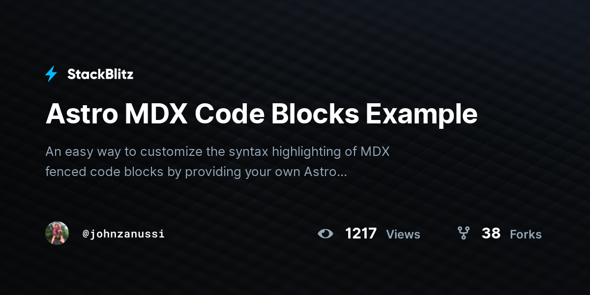 Astro MDX Code Blocks Example - StackBlitz