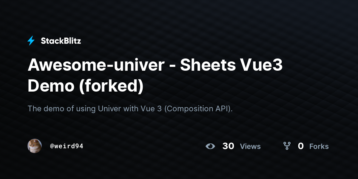 Awesome-univer - Sheets Vue3 Demo (forked) - StackBlitz Awesome-univer - Sheets Vue3 Demo (forked) - StackBlitz
