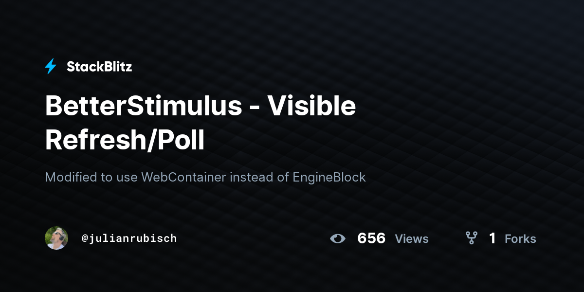 BetterStimulus - Visible Refresh/Poll - StackBlitz BetterStimulus - Visible Refresh/Poll - StackBlitz