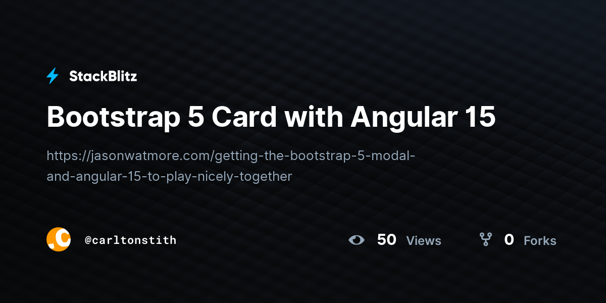 Bootstrap 5 Card with Angular 15 - StackBlitz Bootstrap 5 Card with Angular 15 - StackBlitz