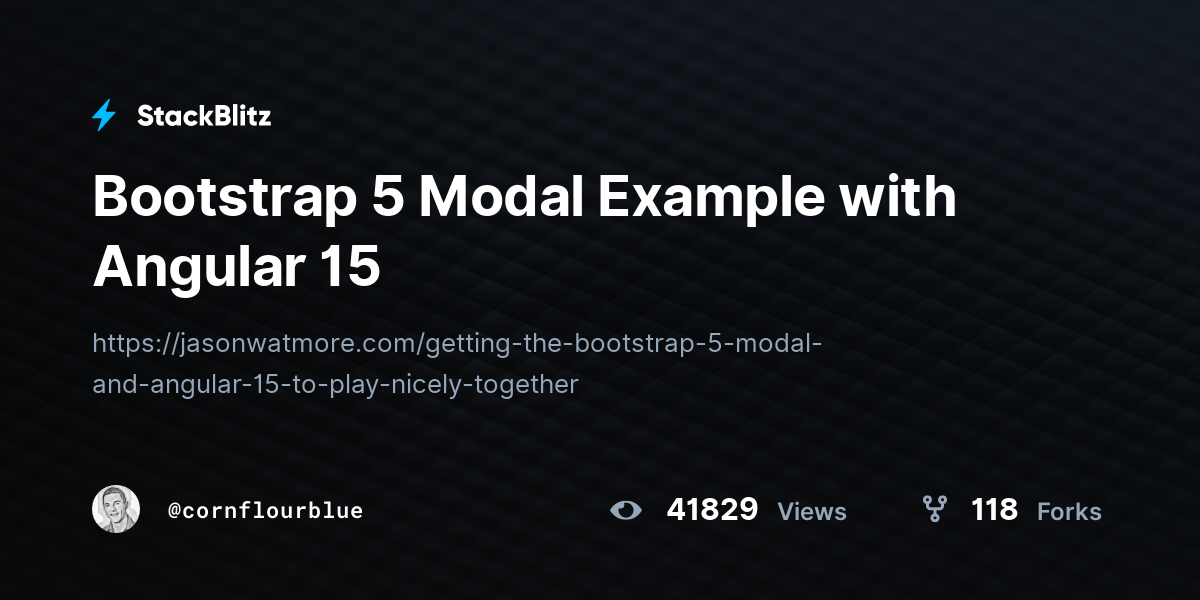 Bootstrap 5 Modal Example with Angular 15 - StackBlitz