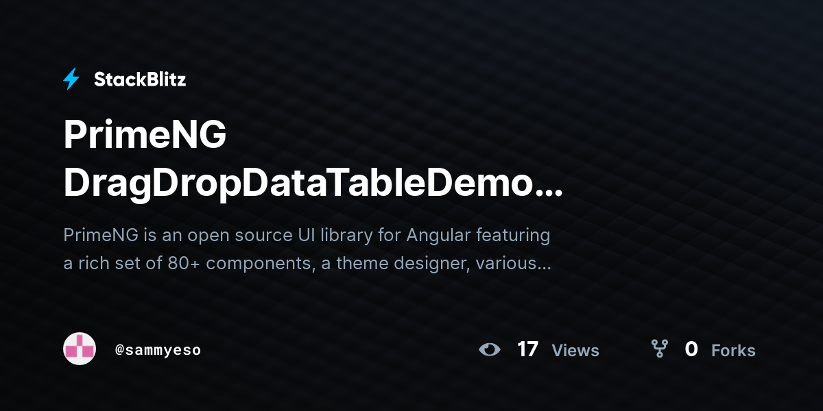 PrimeNG DragDropDataTableDemo (forked) - StackBlitz