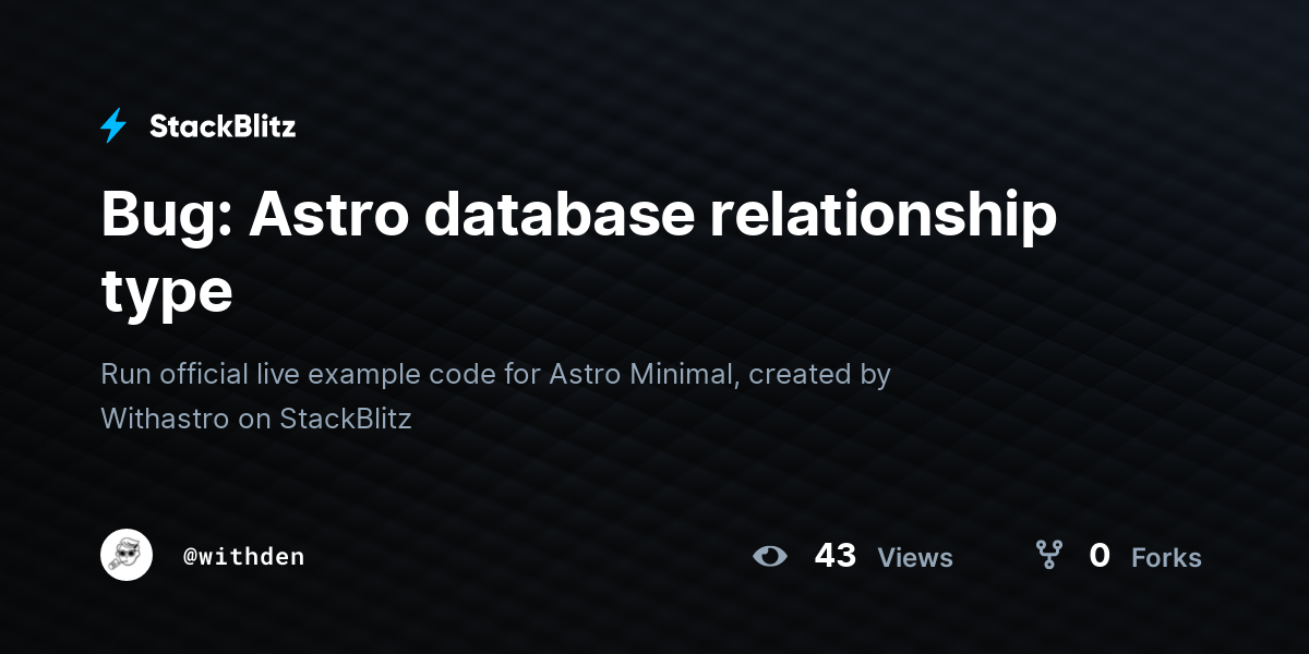 Bug: Astro database relationship type - StackBlitz