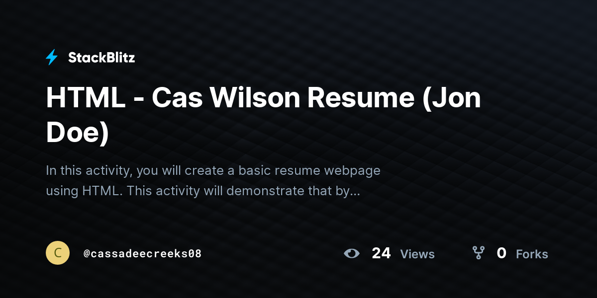 HTML - Cas Wilson Resume (Jon Doe) - StackBlitz