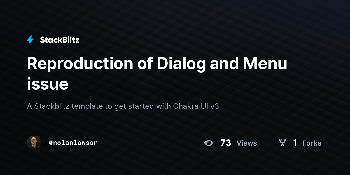 Reproduction of Dialog and Menu issue - StackBlitz