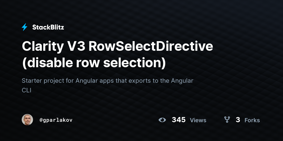 Clarity V3 RowSelectDirective (disable row selection) - StackBlitz Clarity V3 RowSelectDirective (disable row selection) - StackBlitz