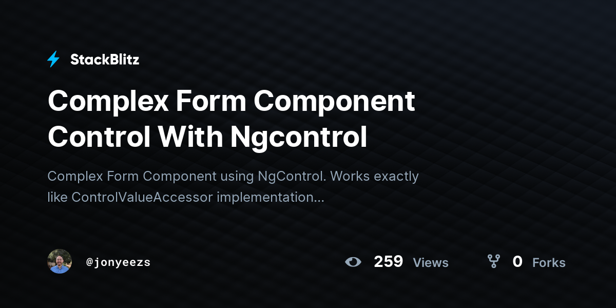 Complex Form Component Control With Ngcontrol - StackBlitz