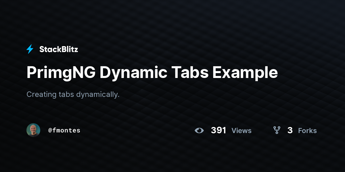 PrimgNG Dynamic Tabs Example - StackBlitz