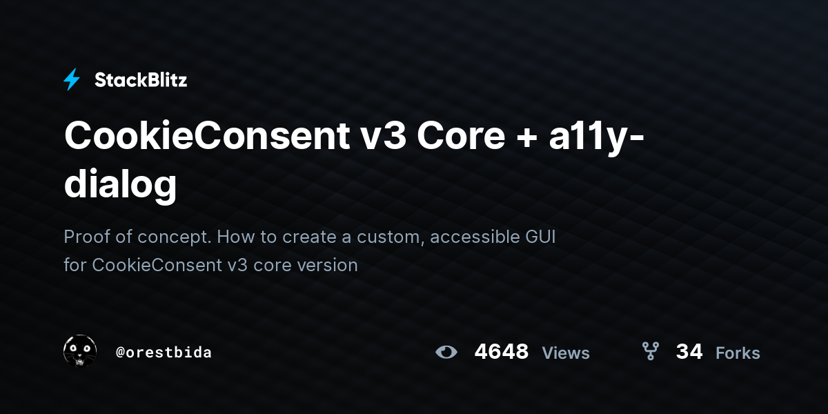 CookieConsent v3 Core + a11y-dialog - StackBlitz