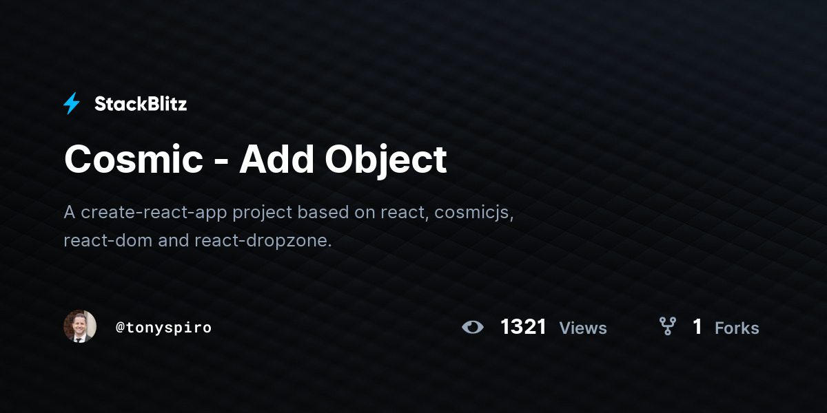 Cosmic - Add Object - StackBlitz Cosmic - Add Object - StackBlitz