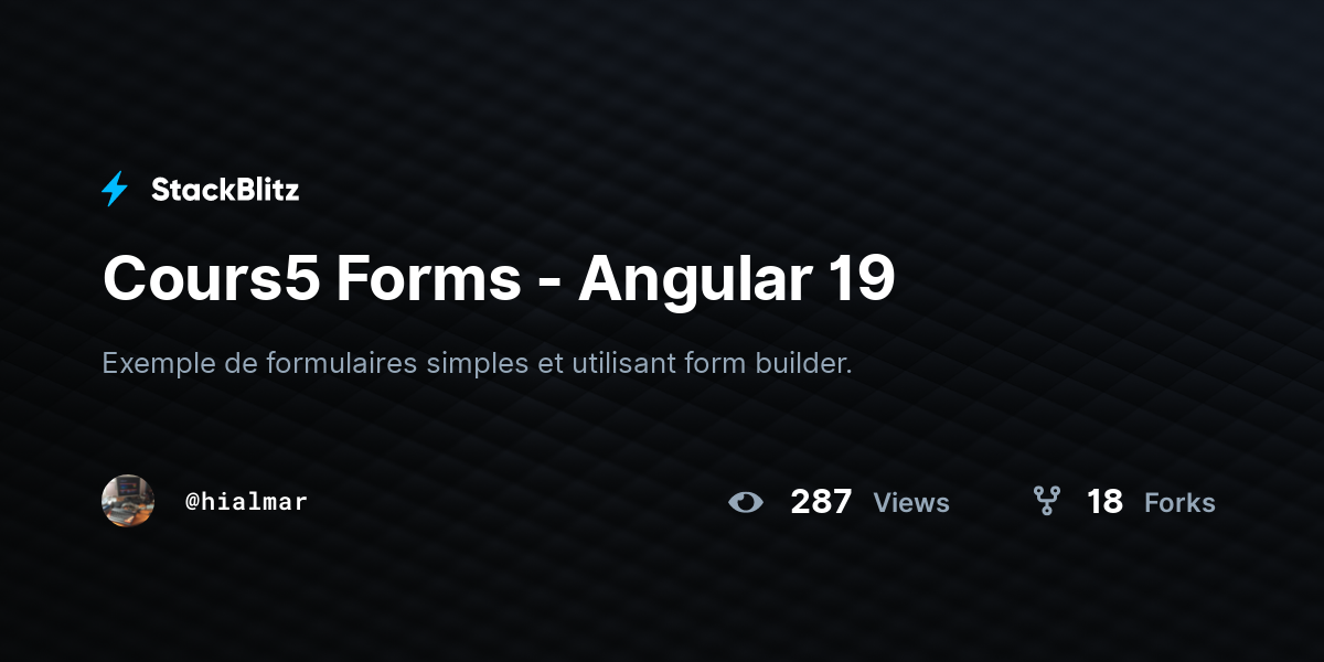 Cours5 Forms - Angular 19 - StackBlitz