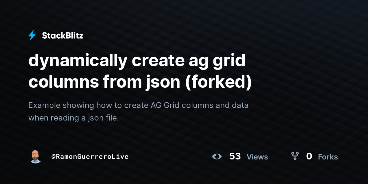 dynamically create ag grid columns from json (forked) - StackBlitz dynamically create ag grid columns from json (forked) - StackBlitz