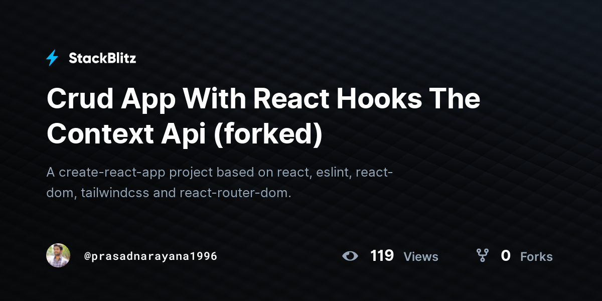 Crud App With React Hooks The Context Api (forked) - StackBlitz Crud App With React Hooks The Context Api (forked) - StackBlitz