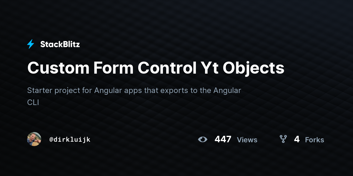 Custom Form Control Yt Objects - StackBlitz Custom Form Control Yt Objects - StackBlitz