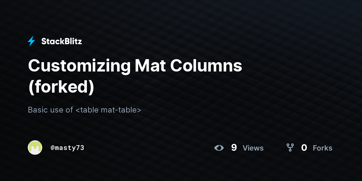 Customizing Mat Columns (forked) - StackBlitz Customizing Mat Columns (forked) - StackBlitz