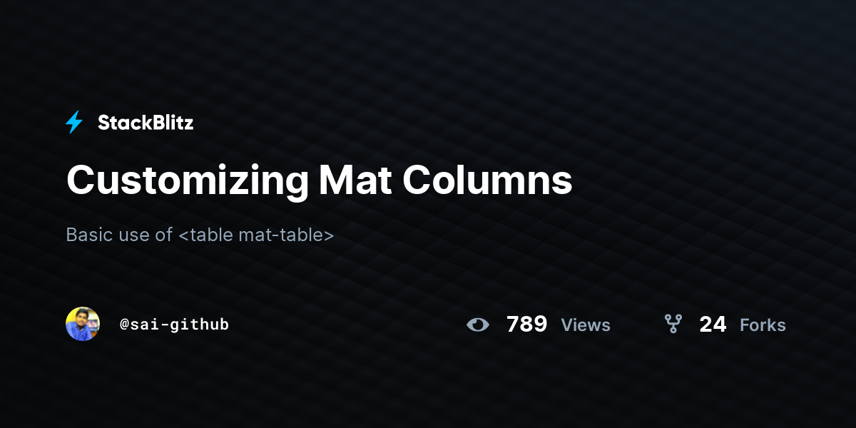Customizing Mat Columns - StackBlitz Customizing Mat Columns - StackBlitz
