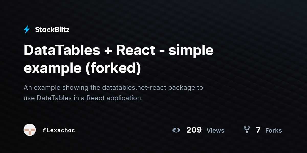 DataTables + React - simple example (forked) - StackBlitz