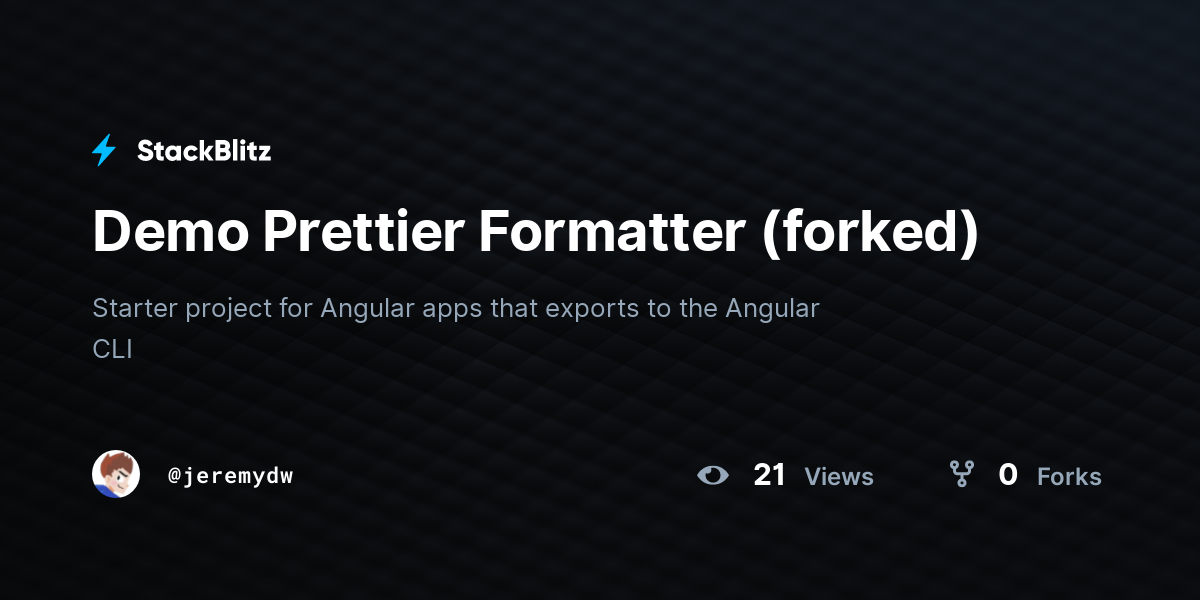 Demo Prettier Formatter Forked Stackblitz 