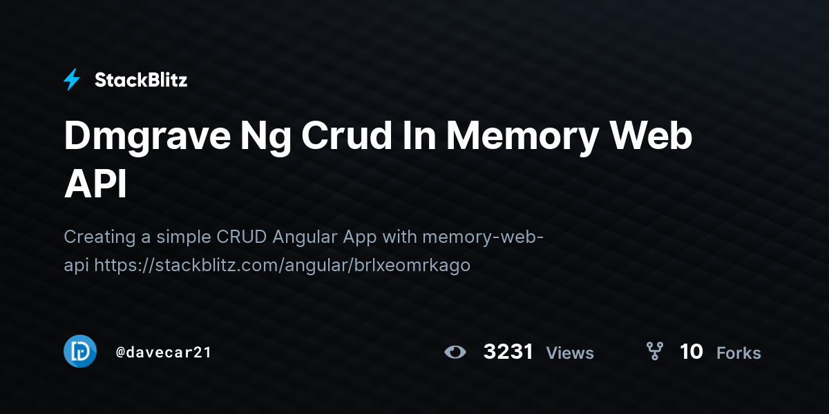Dmgrave Ng Crud In Memory Web API - StackBlitz