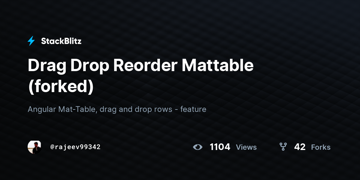 Drag Drop Reorder Mattable (forked) - StackBlitz Drag Drop Reorder Mattable (forked) - StackBlitz
