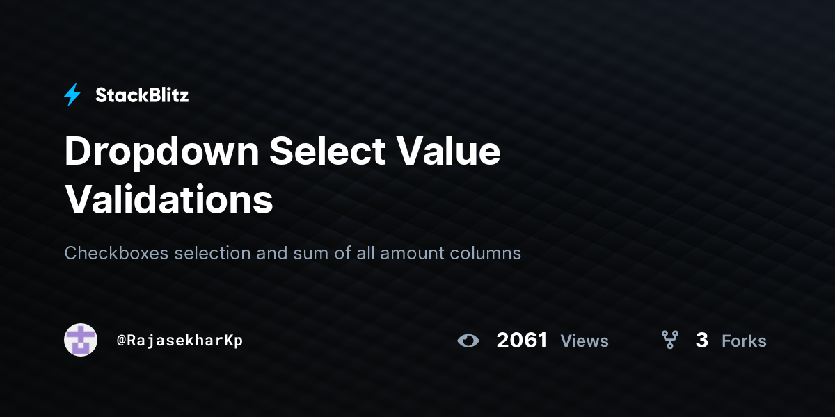 Dropdown Select Value Validations - StackBlitz