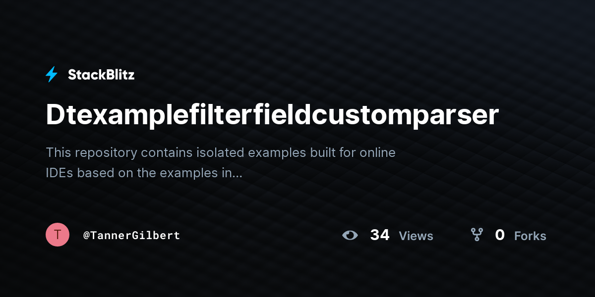 Dtexamplefilterfieldcustomparser - StackBlitz