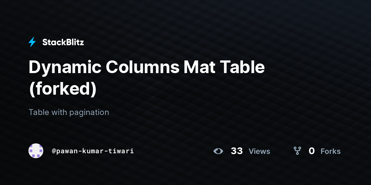 Dynamic Columns Mat Table (forked) - StackBlitz Dynamic Columns Mat Table (forked) - StackBlitz