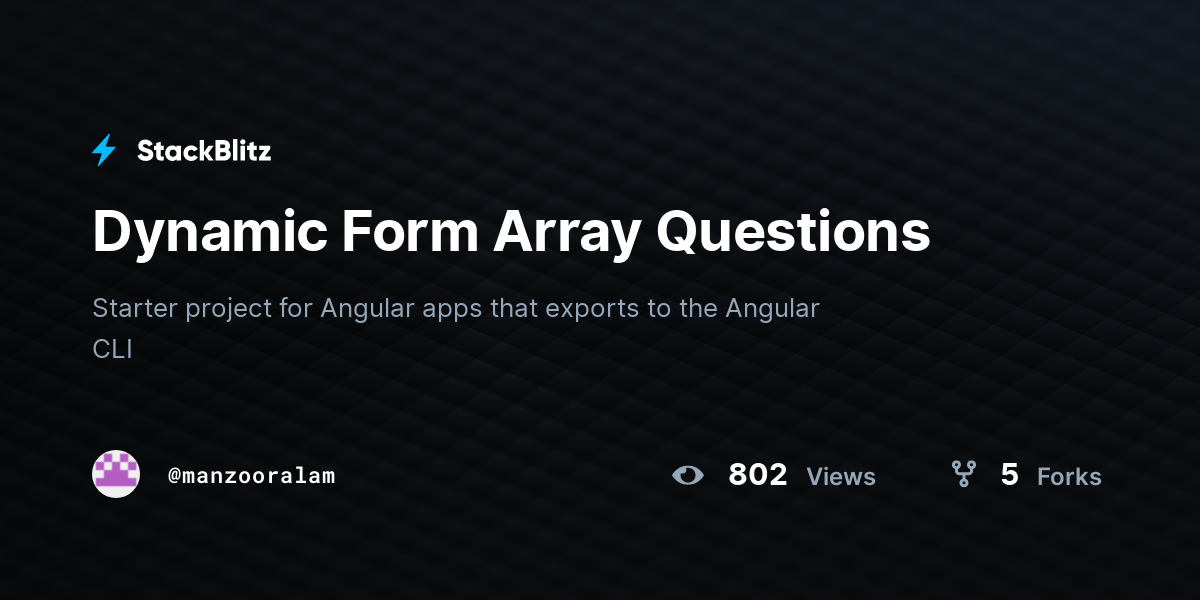 Dynamic Form Array Questions - StackBlitz