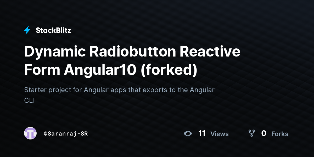 Dynamic Radiobutton Reactive Form Angular10 (forked) - StackBlitz