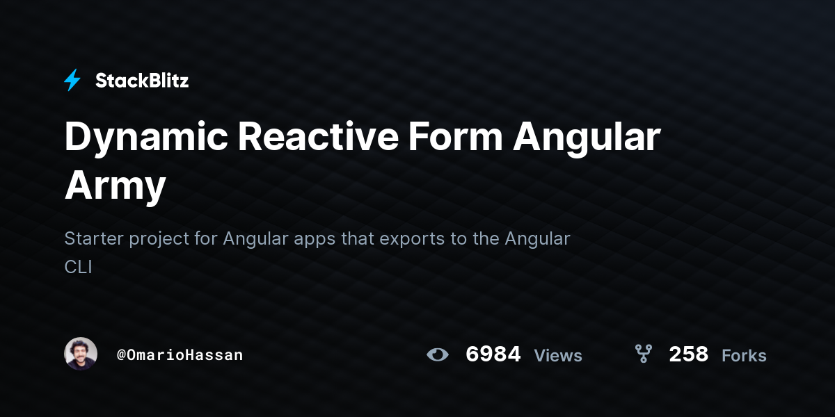 Dynamic Reactive Form Angular Army - StackBlitz Dynamic Reactive Form Angular Army - StackBlitz