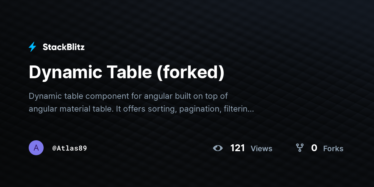 Dynamic Table (forked) - StackBlitz