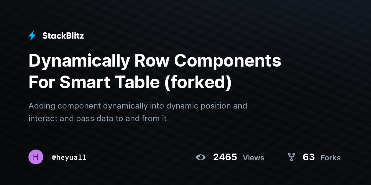 Dynamically Row Components For Smart Table (forked) - StackBlitz