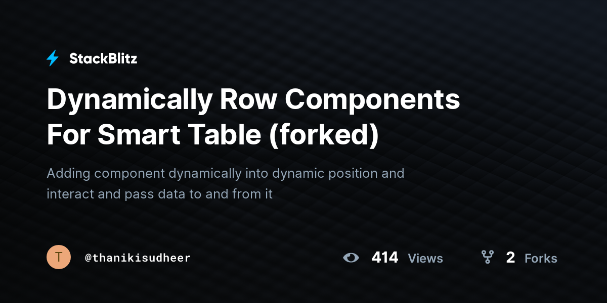 Dynamically Row Components For Smart Table (forked) - StackBlitz Dynamically Row Components For Smart Table (forked) - StackBlitz