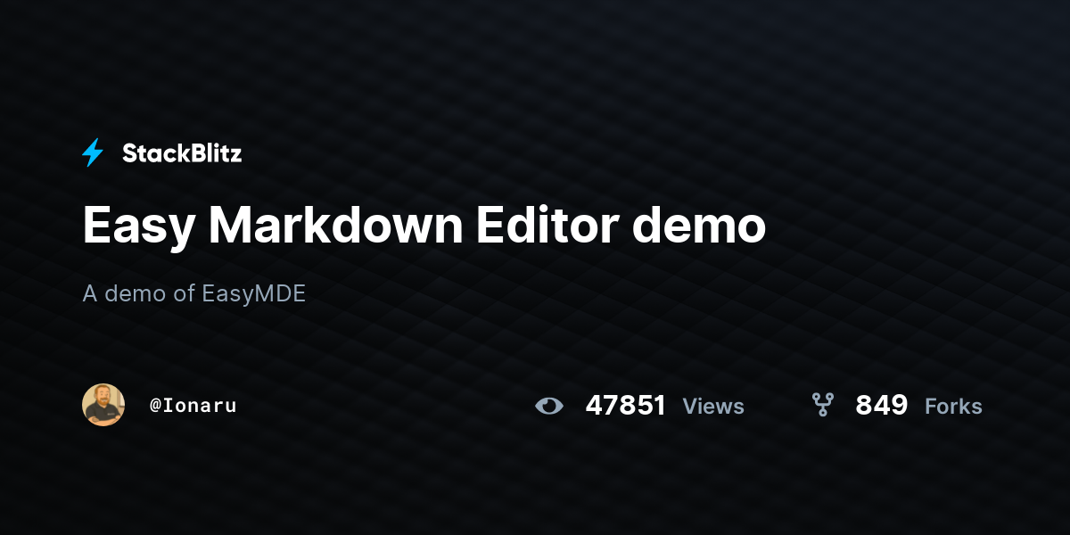 Easy Markdown Editor demo - StackBlitz