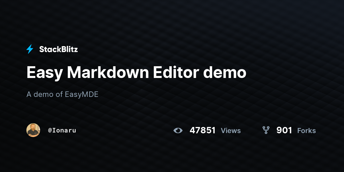 Easy Markdown Editor demo - StackBlitz