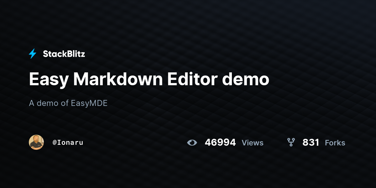 Easy Markdown Editor demo - StackBlitz