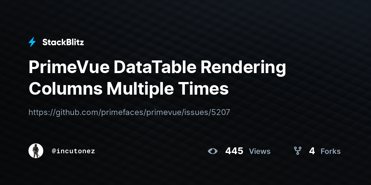PrimeVue DataTable Rendering Columns Multiple Times - StackBlitz