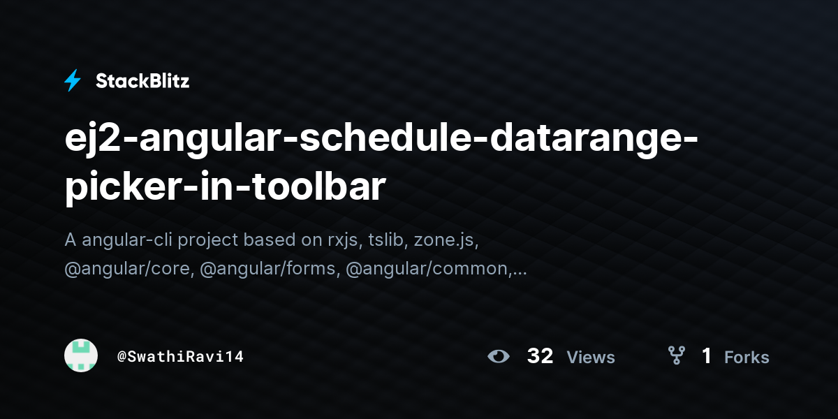 ej2-angular-schedule-datarange-picker-in-toolbar - StackBlitz ej2-angular-schedule-datarange-picker-in-toolbar - StackBlitz