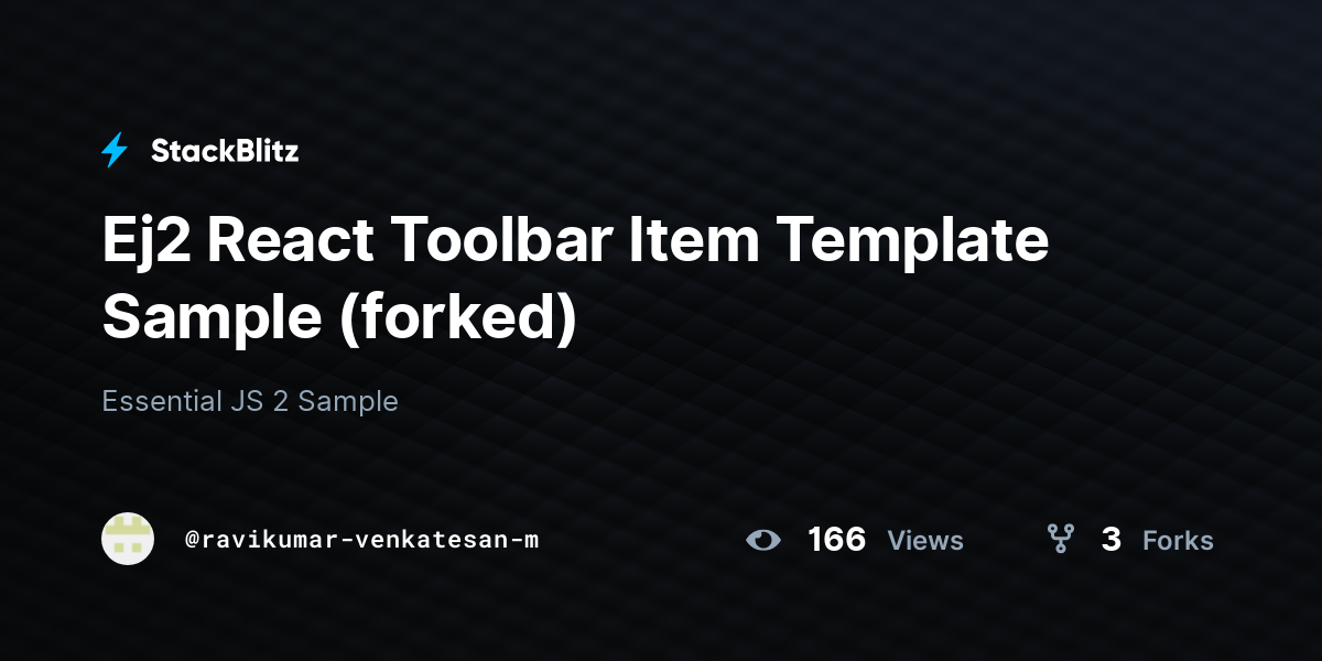 Ej2 React Toolbar Item Template Sample (forked) - StackBlitz Ej2 React Toolbar Item Template Sample (forked) - StackBlitz