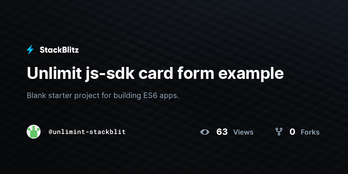 Unlimit js-sdk card form example - StackBlitz