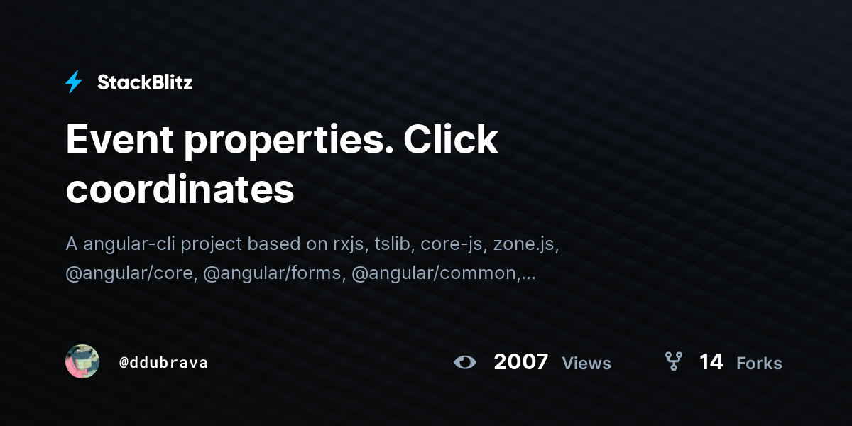 Event properties. Click coordinates - StackBlitz