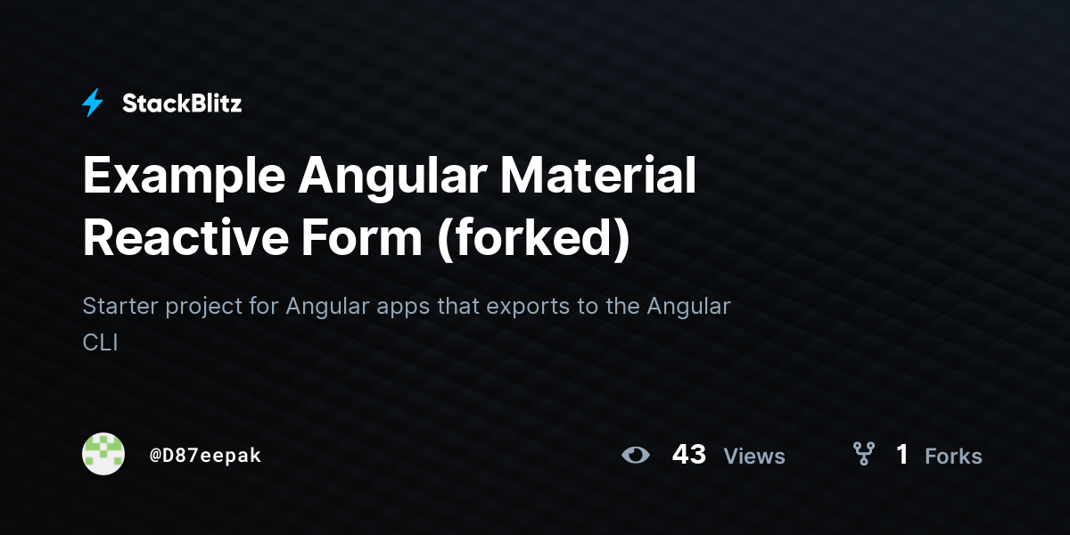 Example Angular Material Reactive Form (forked) - StackBlitz
