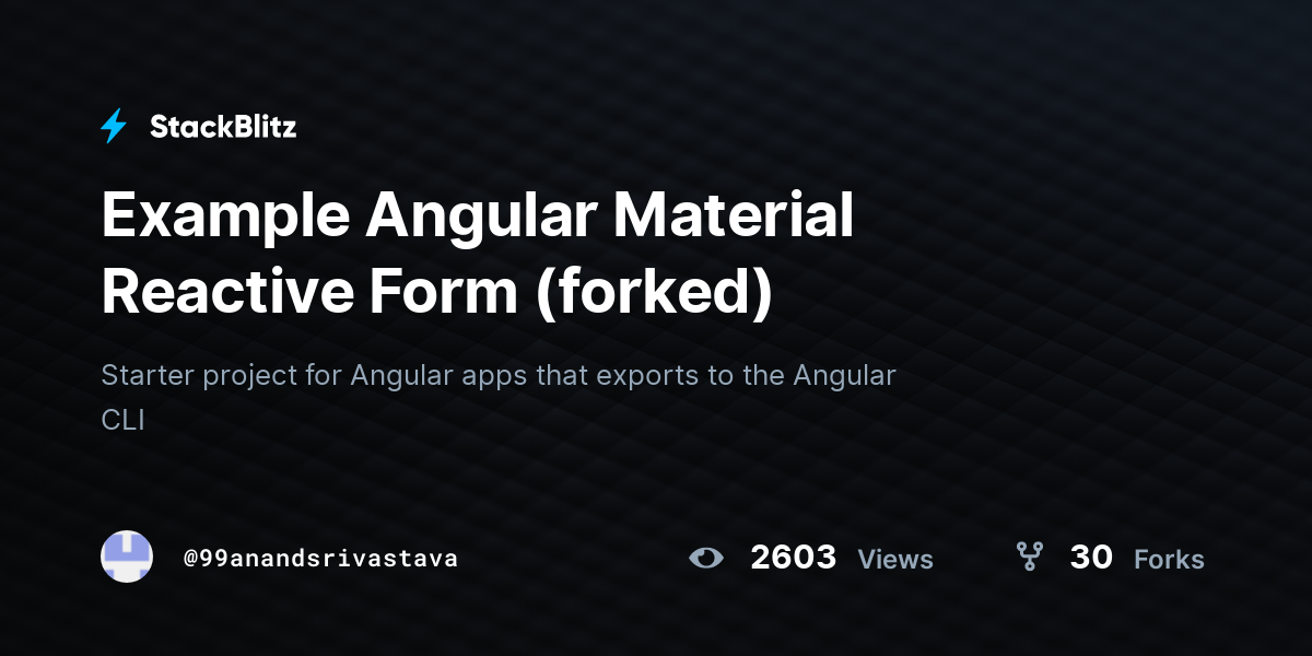 Example Angular Material Reactive Form (forked) - StackBlitz