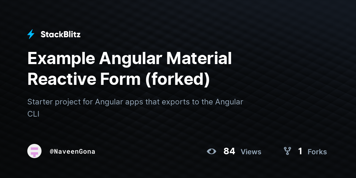 Example Angular Material Reactive Form forked StackBlitz