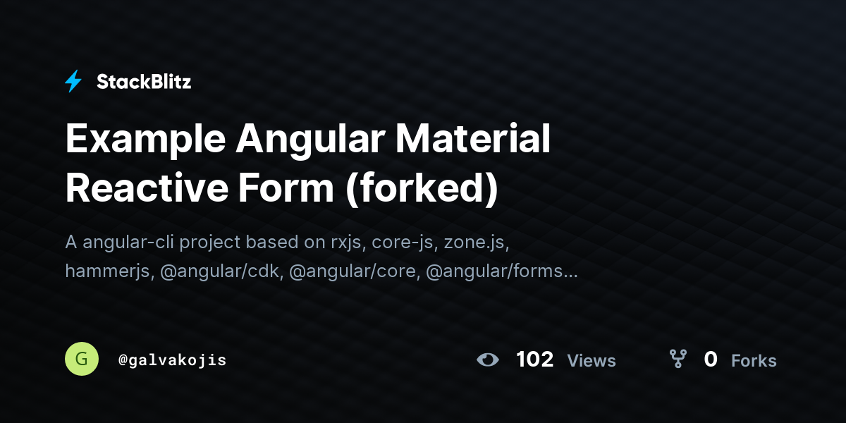 Example Angular Material Reactive Form forked StackBlitz