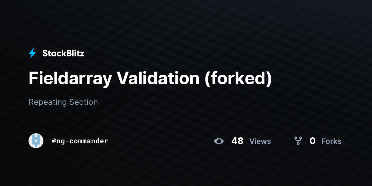 Fieldarray Validation (forked) - StackBlitz Fieldarray Validation (forked) - StackBlitz